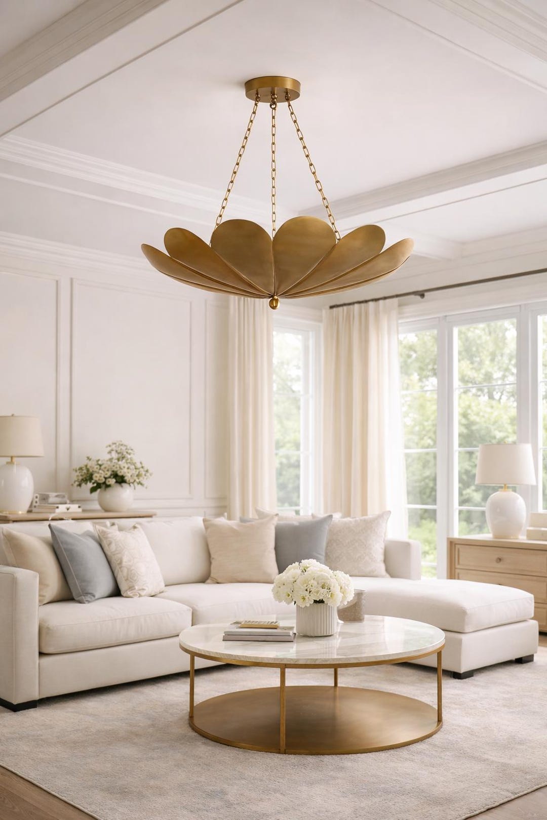 Mid Century Modern Sputnik Chandelier, Brass Flower Globe Ceiling Lamp ...