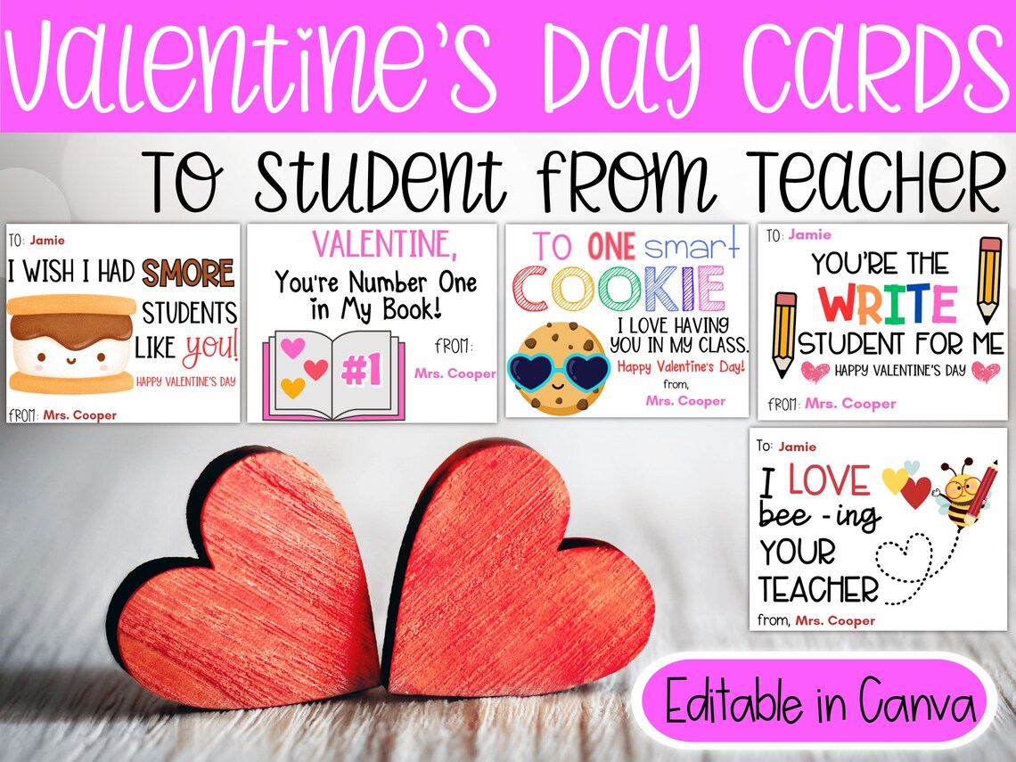 Printable Valentine's Day Cards From Teacher to Student, Classroom ...