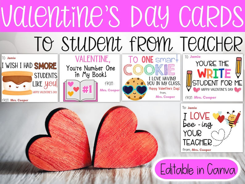 Printable Valentine's Day Cards From Teacher to Student, Classroom ...