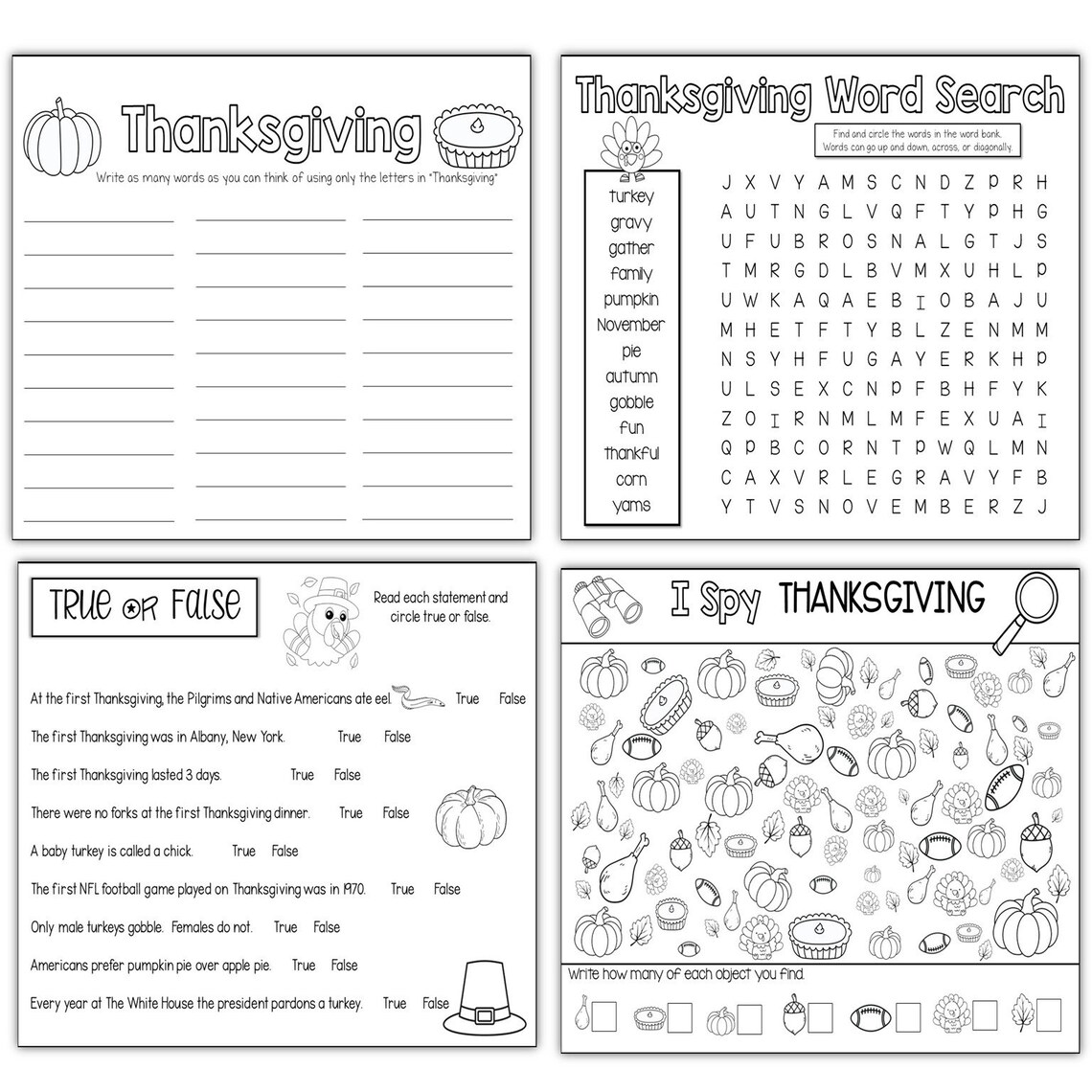 Thanksgving Activity Pack, 30 Thanksgiving Activity Pages, Thanksgiving ...