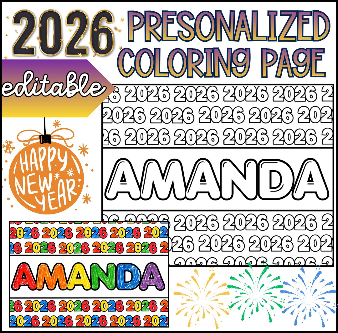 Editable New Year Name Coloring Page | Kids Personalized Activity ...