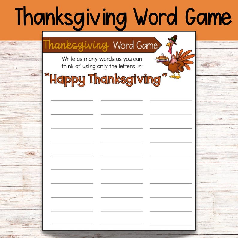 Thanksgiving Word Game: Printable Party Activity (digital Download) - Etsy