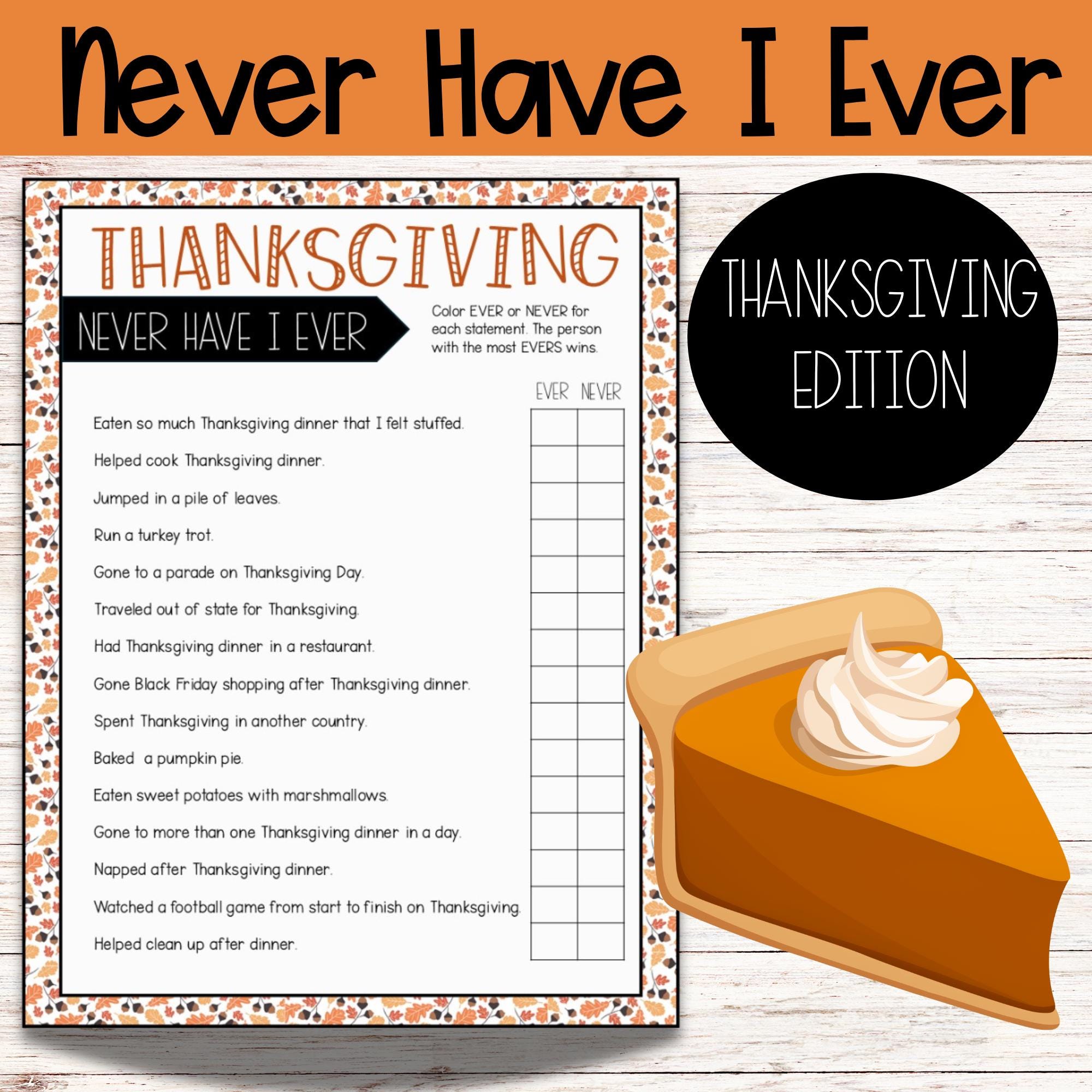 Thanksgiving Never Have I Ever, Friendsgiving Game, Thanksving ...