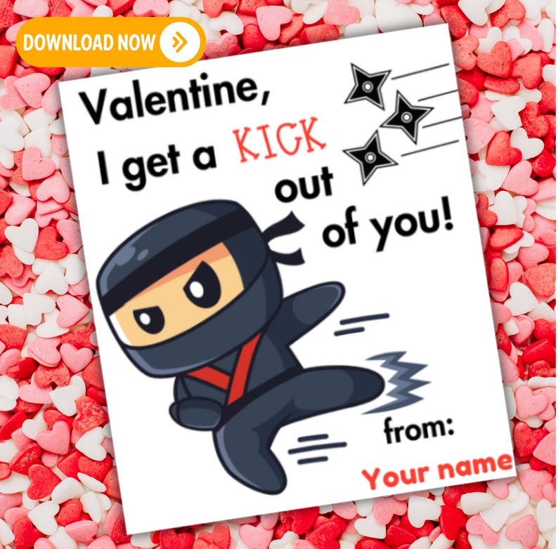 Editable Ninja Valentine’s Day Cards – Instant Download | Printable ...