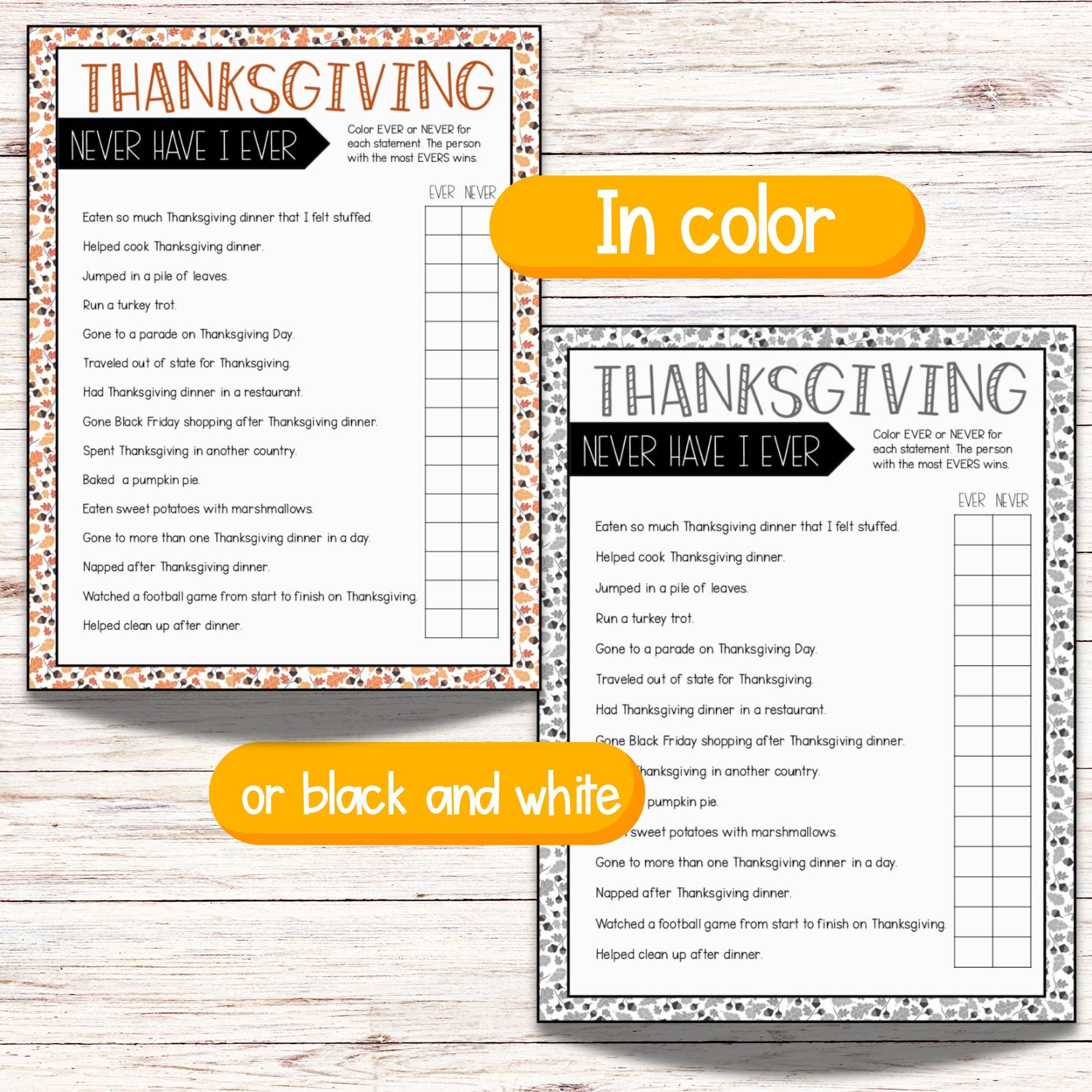 Thanksgiving Never Have I Ever, Friendsgiving Game, Thanksving ...