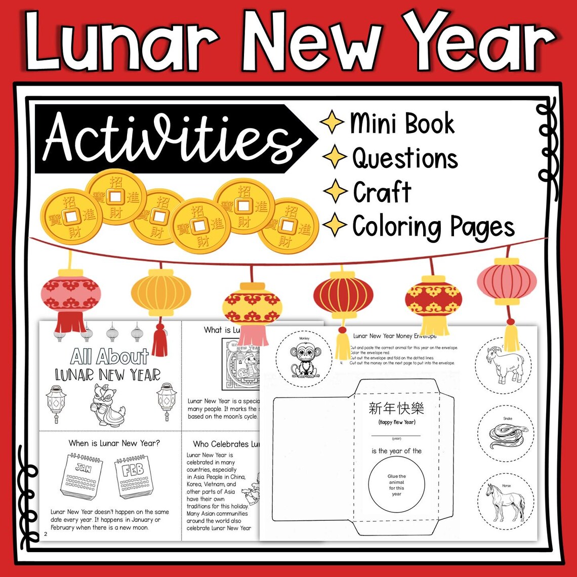 Lunar New Year Activities: Mini Book & Craft for Kids - Etsy
