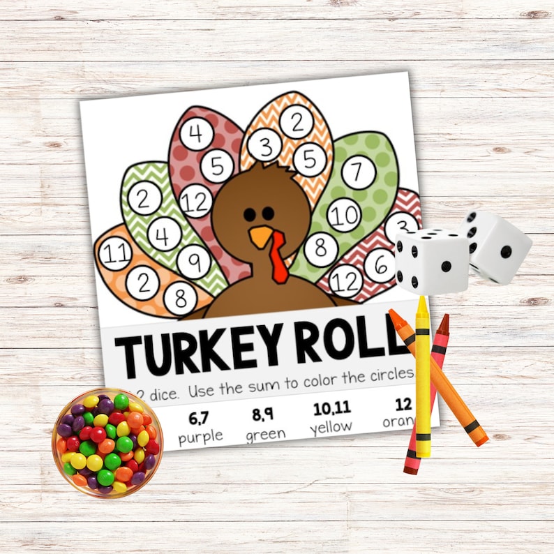 Roll A Turkey Thanksgiving Math Game: Kids Activity (PDF) - Etsy