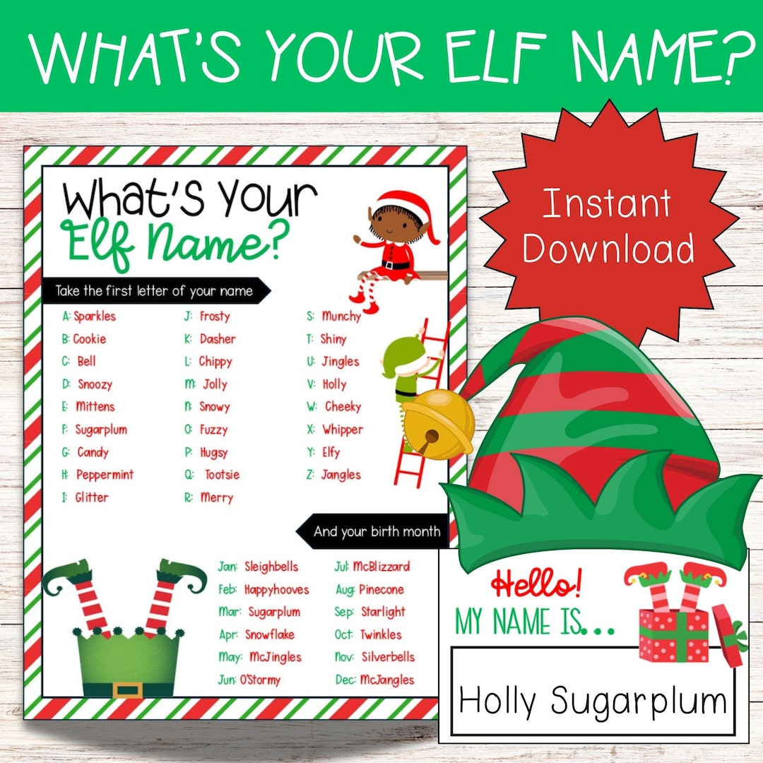 What's Your Elf Name With Nametags | Elf Name Game | Christmas Name Tag ...