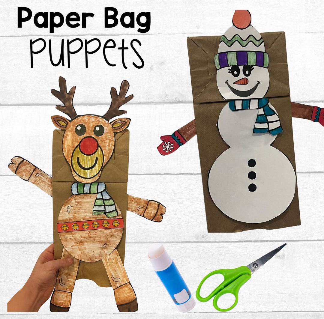 Christmas Paper Bag Puppet Crafts for Kids | Reindeer, Snowman ...