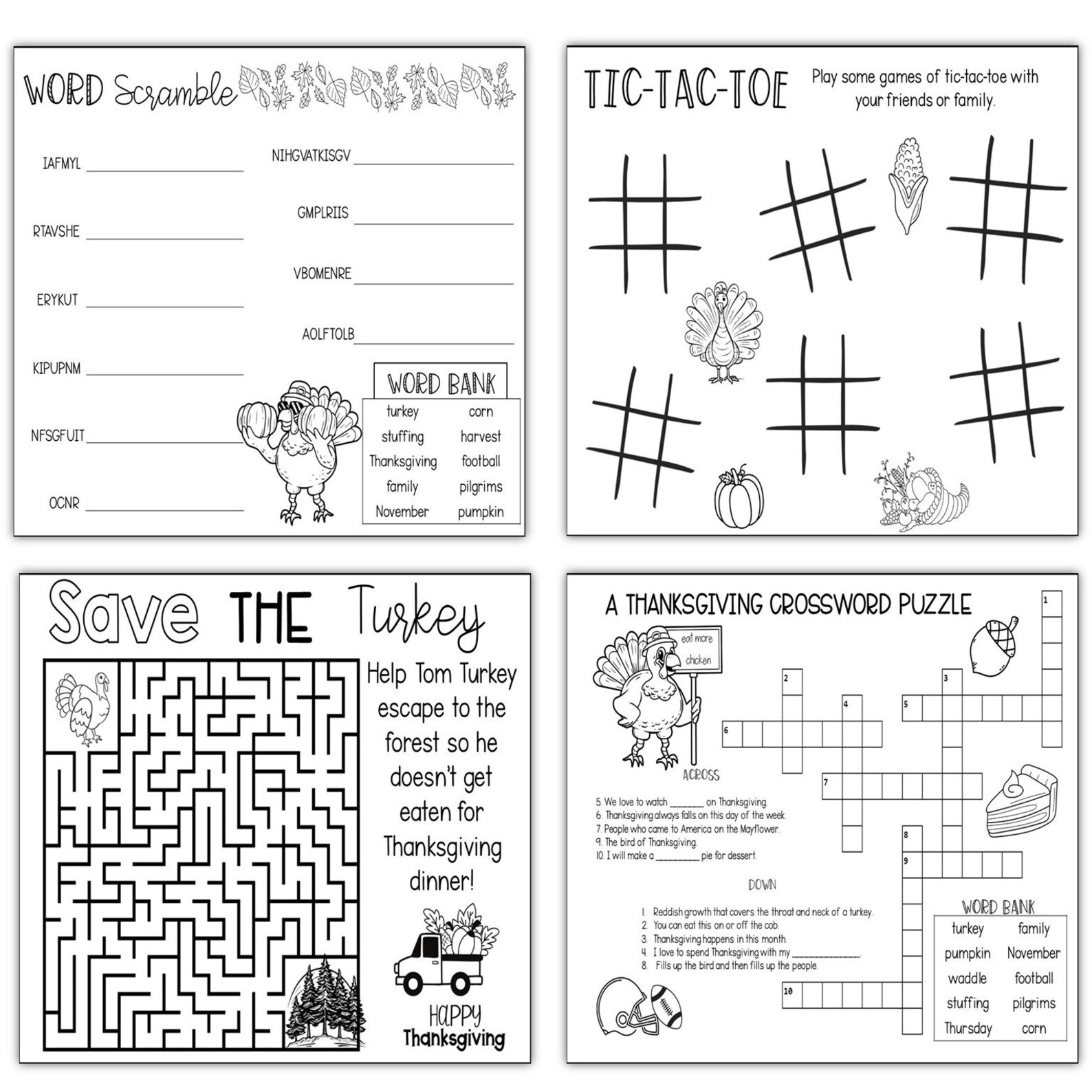 Thanksgving Activity Pack, 30 Thanksgiving Activity Pages, Thanksgiving ...
