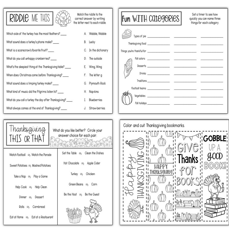 Thanksgving Activity Pack, 30 Thanksgiving Activity Pages, Thanksgiving ...