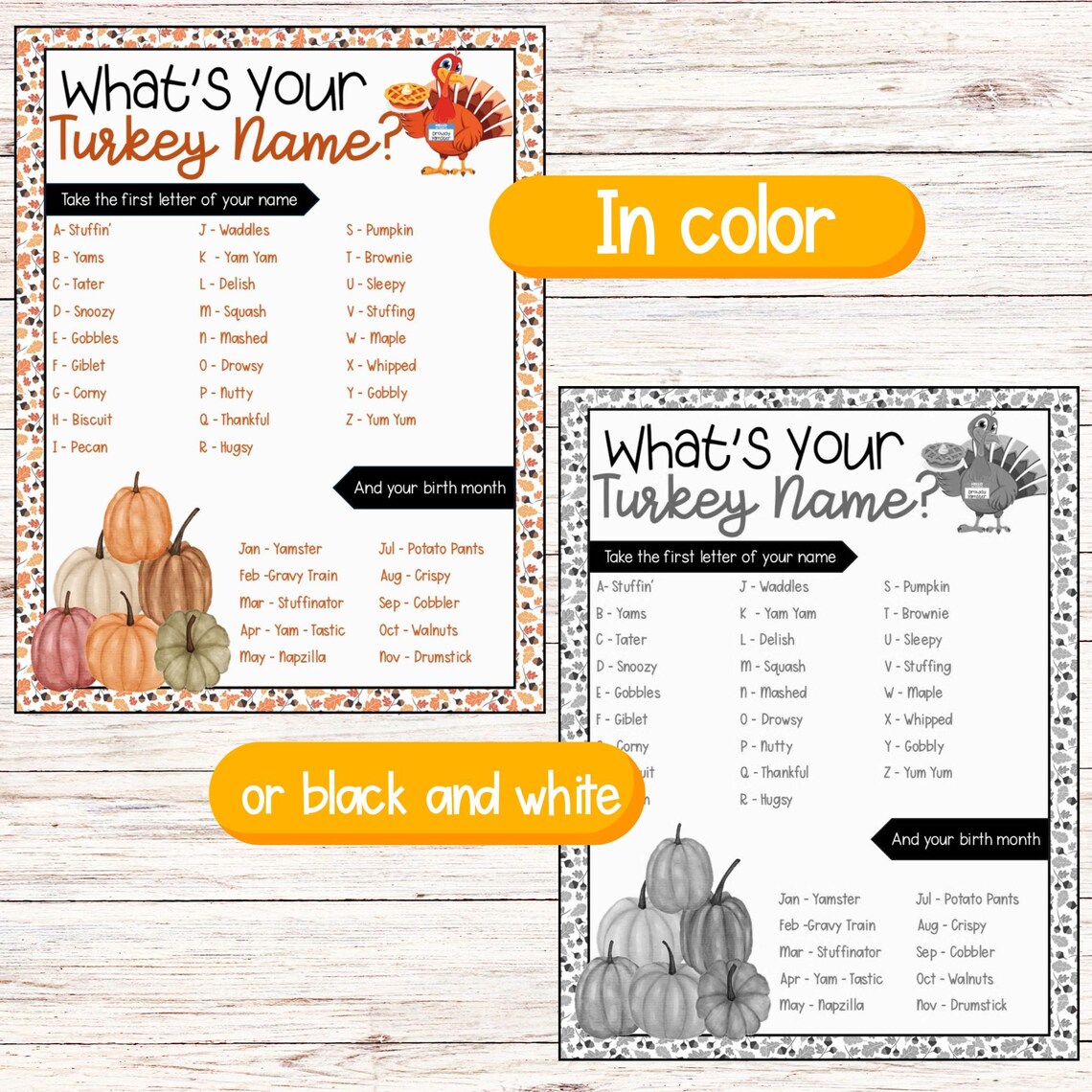 What's Your Turkey Name With Nametags | Turkey Name Game | Thanksgiving ...