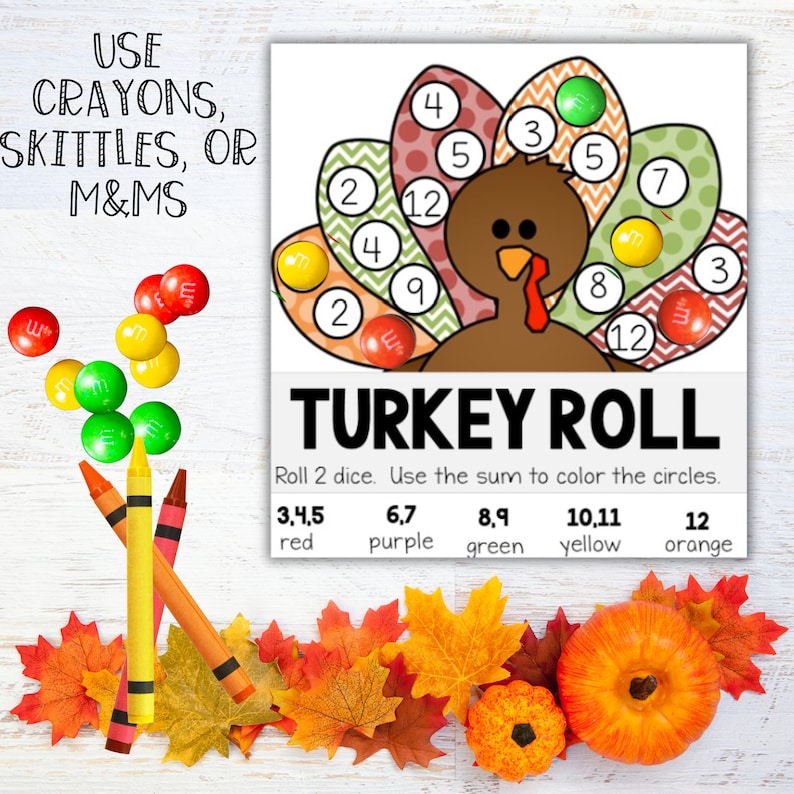 Roll A Turkey Thanksgiving Math Game: Kids Activity (PDF) - Etsy
