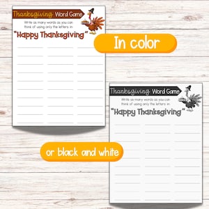 Thanksgiving Word Game: Printable Party Activity (digital Download) - Etsy