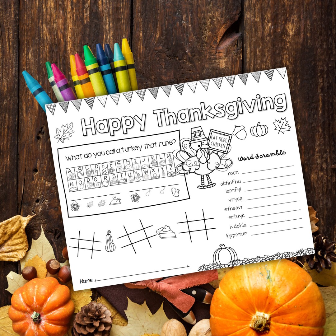 Thanksgiving Placemat for Kids, Coloring Thanksgiving Placemat ...