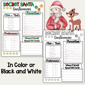 Secret Santa Questionnaire Printable | Fun Christmas Gift Exchange Game ...