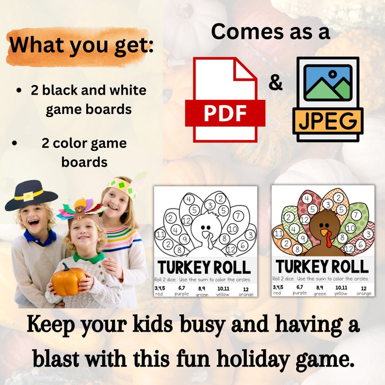 Roll A Turkey Thanksgiving Math Game: Kids Activity (PDF) - Etsy