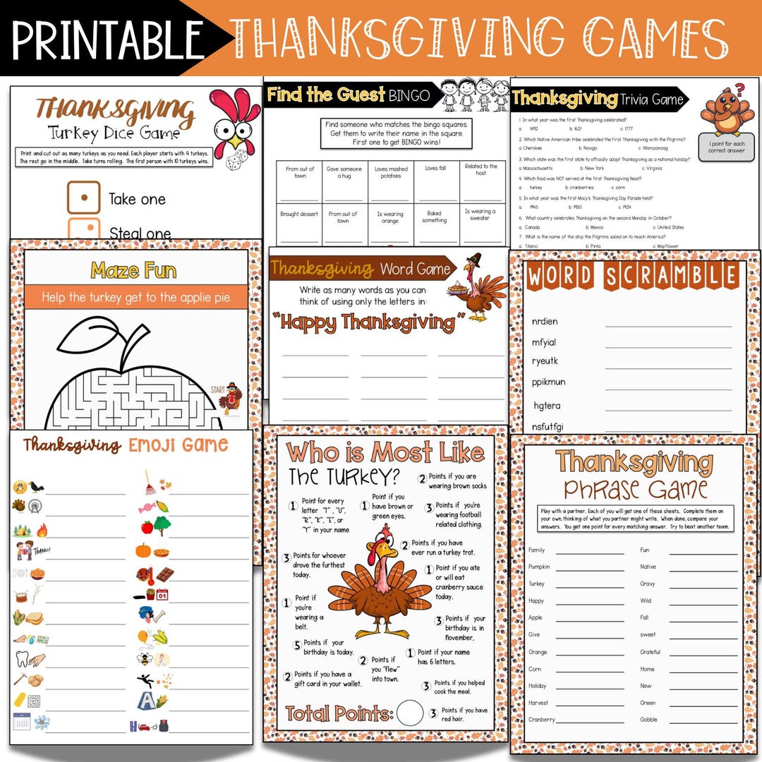 Thanksgiving Printable Games | Thanksgiving Games Bundle | Thanksgiving ...