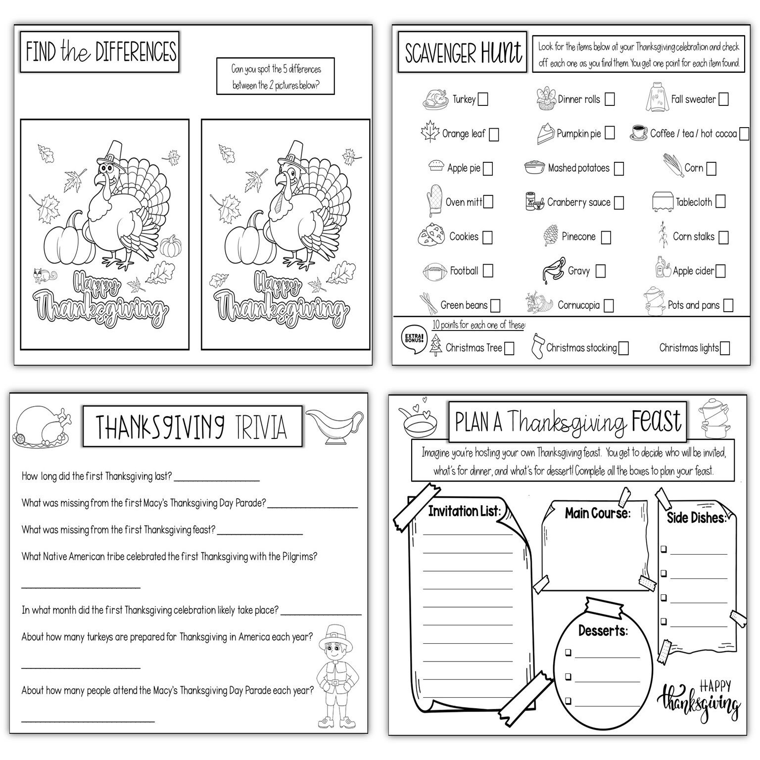 Thanksgving Activity Pack, 30 Thanksgiving Activity Pages, Thanksgiving ...