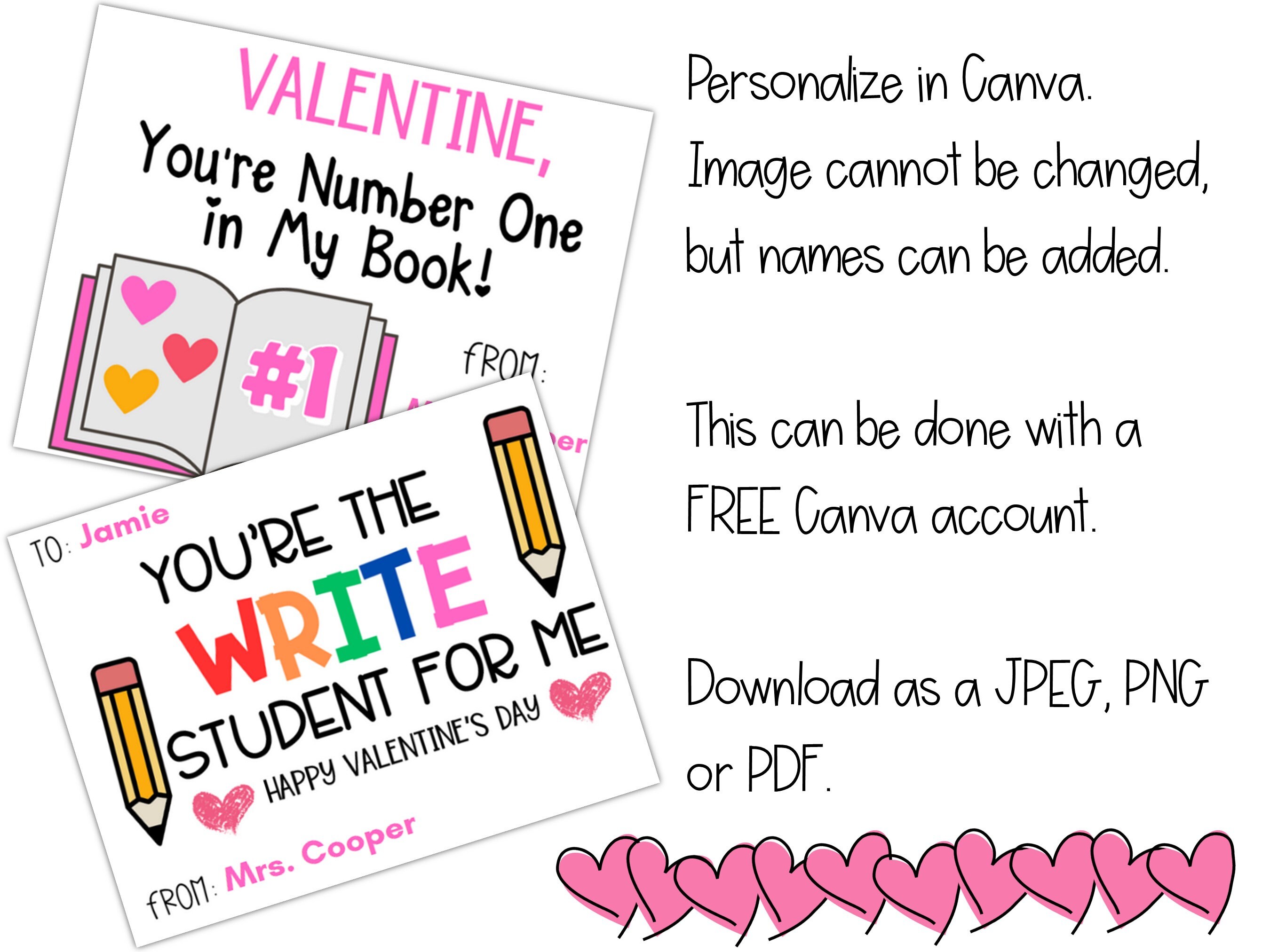 Printable Valentine's Day Cards From Teacher to Student, Classroom ...