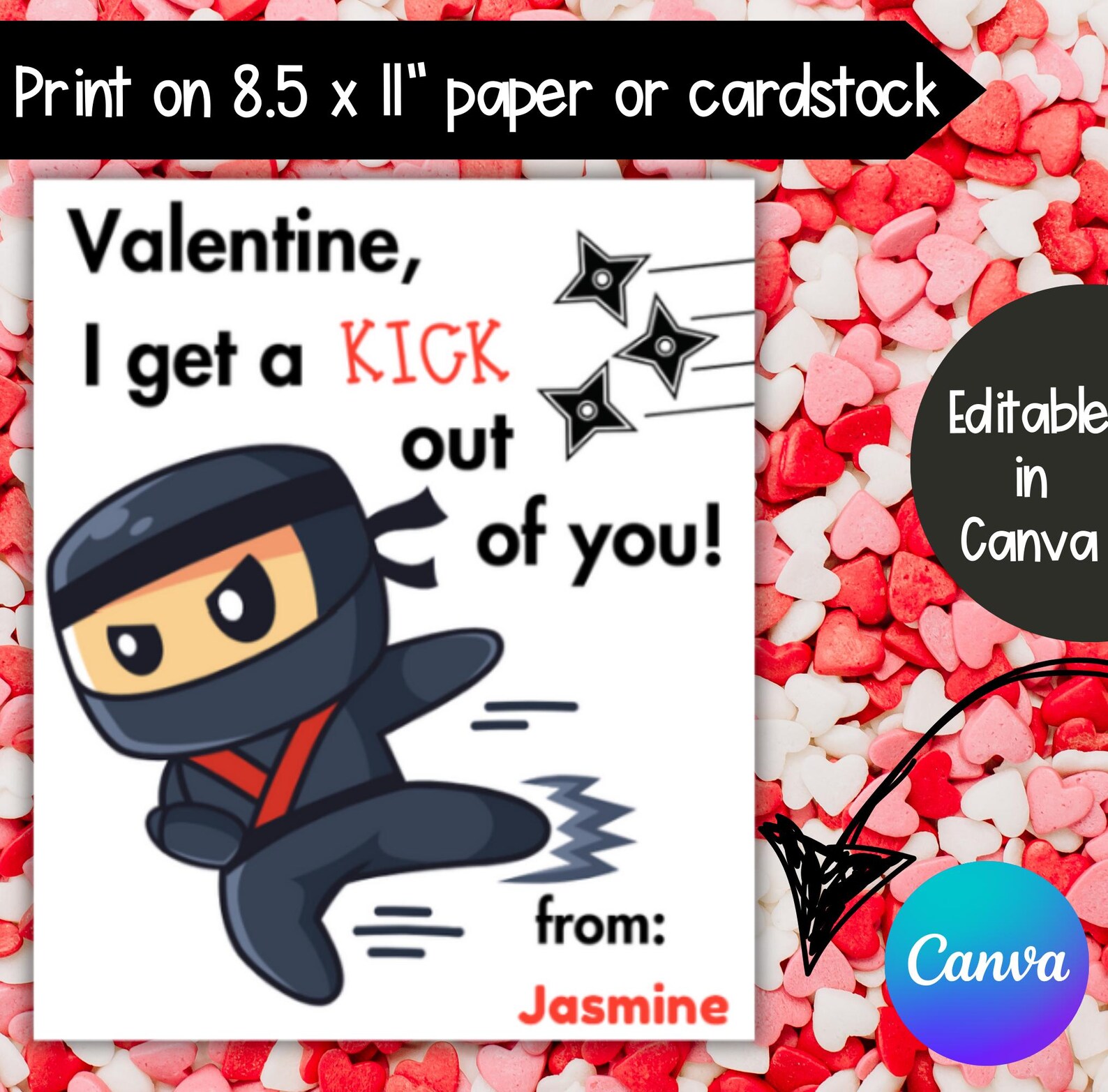 Editable Ninja Valentine’s Day Cards – Instant Download | Printable ...