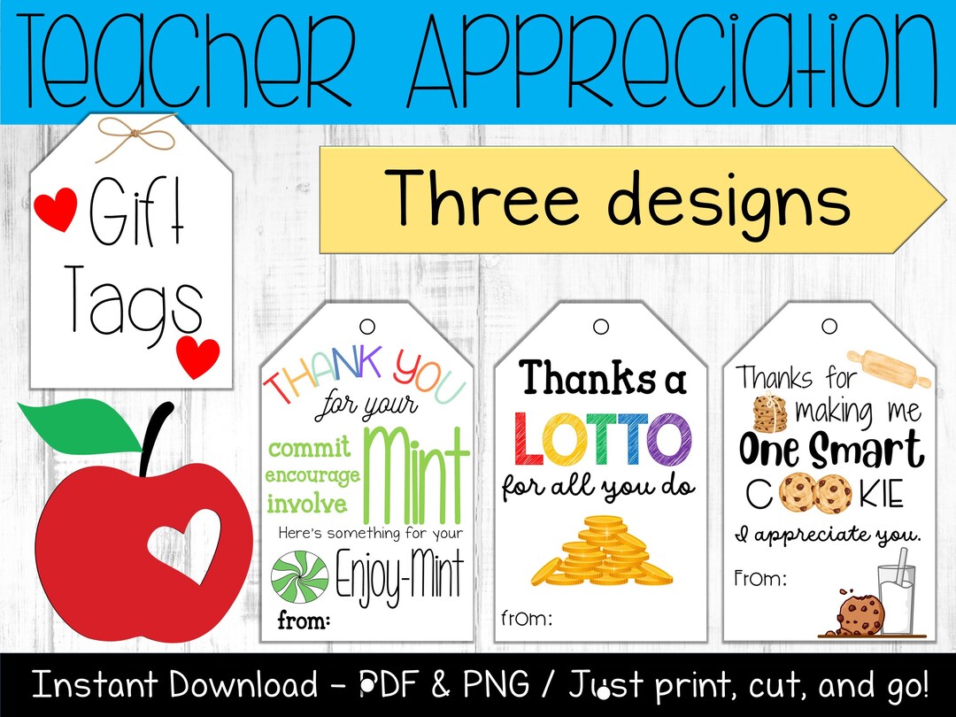 Teacher Appreciation Gift Tags: Printable Thank You Cards (PDF & PNG ...