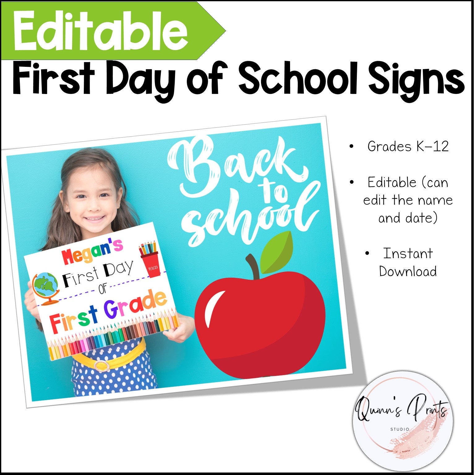Editable First Day of School Sign, Personalized School Sign, Printable ...