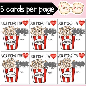 Popcorn-themed Editable Valentine’s Day Cards for Kids | Instant ...