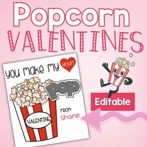Popcorn-themed Editable Valentine’s Day Cards for Kids | Instant ...