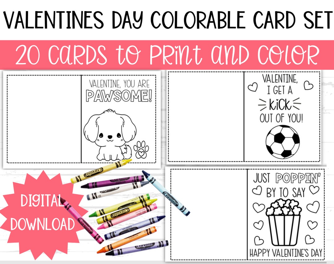 Valentine Coloring Cards: Classroom Valentines (instant Download) - Etsy