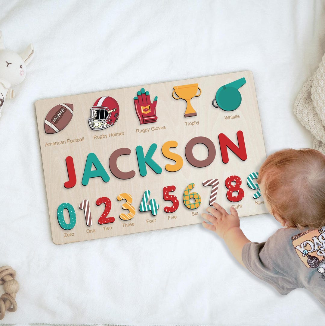 Personalized Wooden Name Puzzle, Football Themed Name Puzzle for Kids ...