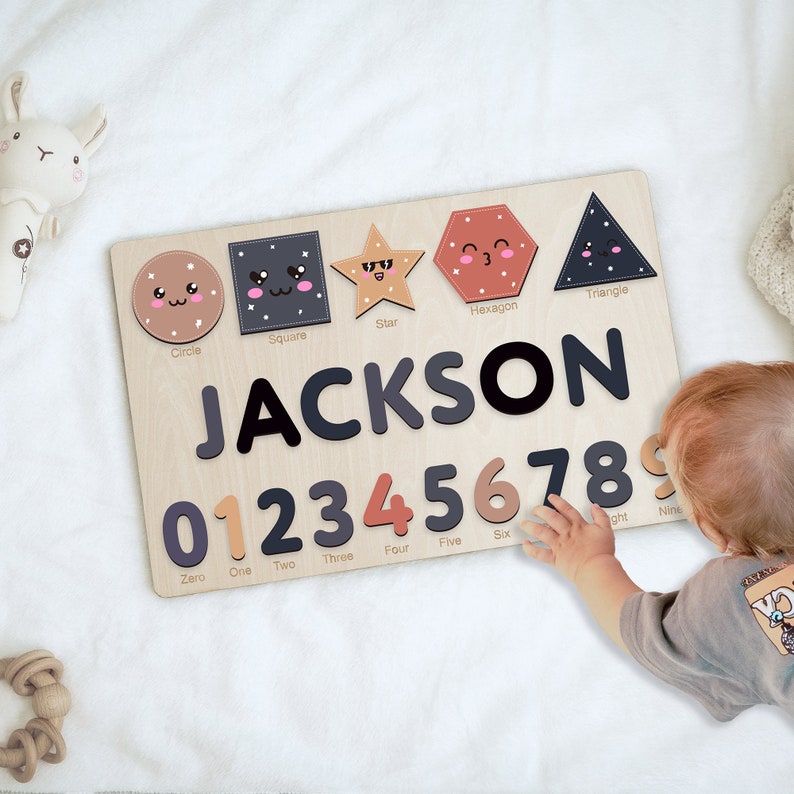 Personalized Name Puzzle With Shapes and Numbers Custom Name - Etsy
