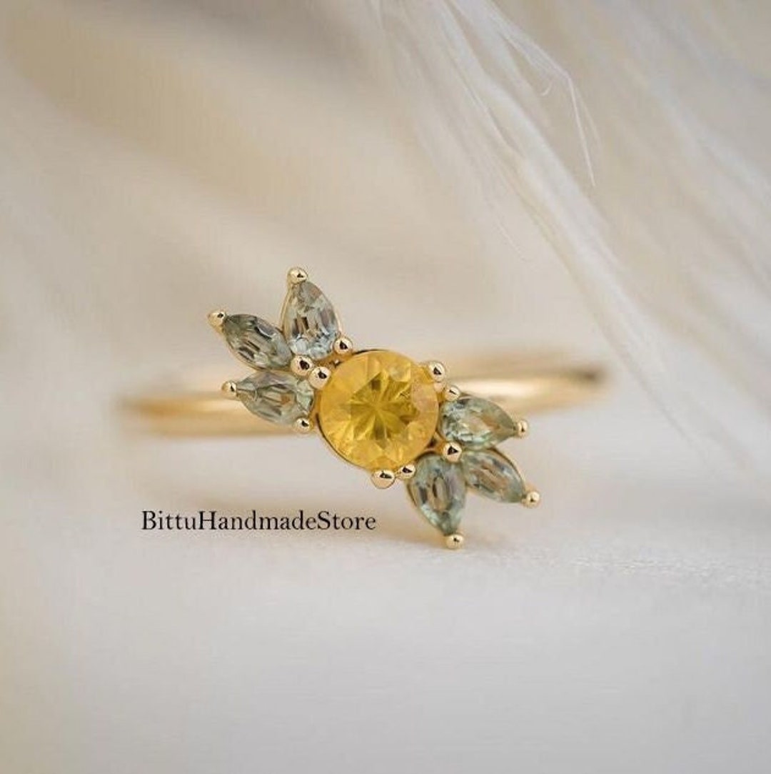 Fancy Deep Golden Round Rose Cut Diamond Ring Multi Stone - Etsy