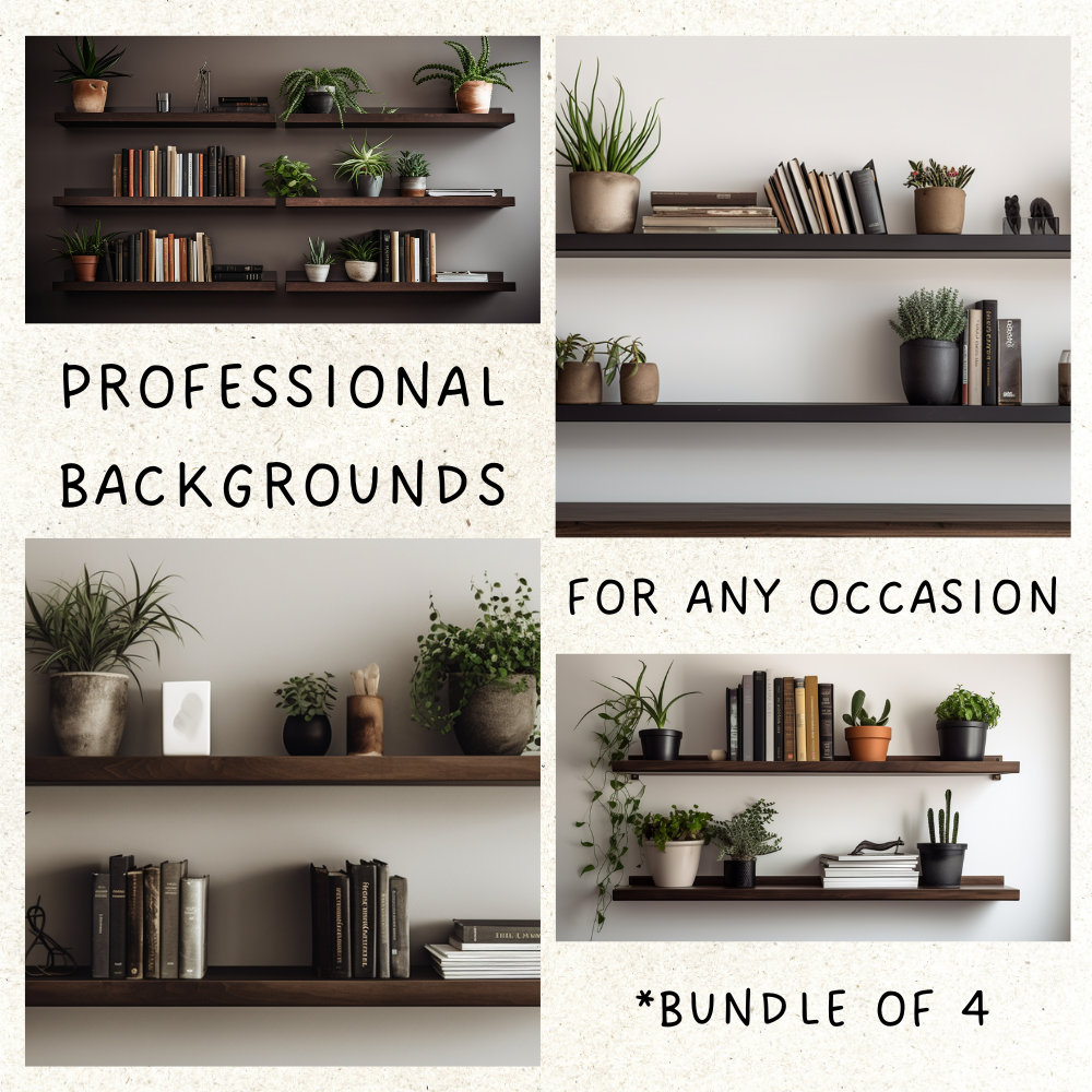Cozy Dark Notes Minimalist Shelves Zoom Virtual Backgrounds Bundle of 4 ...