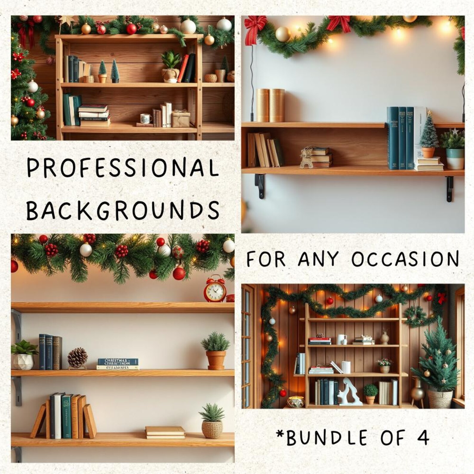 Christmas Background Cozy Shelves | Zoom Virtual Backgrounds | Backdrop ...