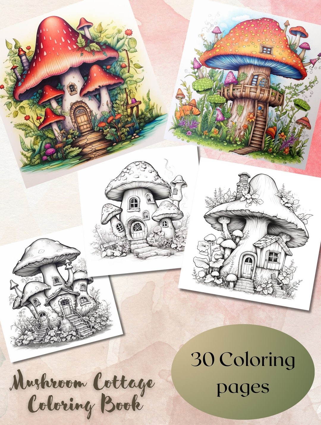 Mushroom Cottage Coloring Book for Fun Activity Coloring Book Whimsical ...