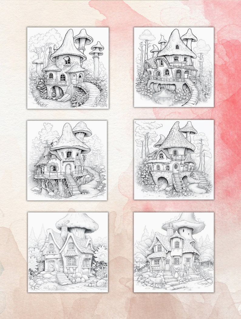 Mushroom Cottage Coloring Book for Fun Activity Coloring Book Whimsical ...