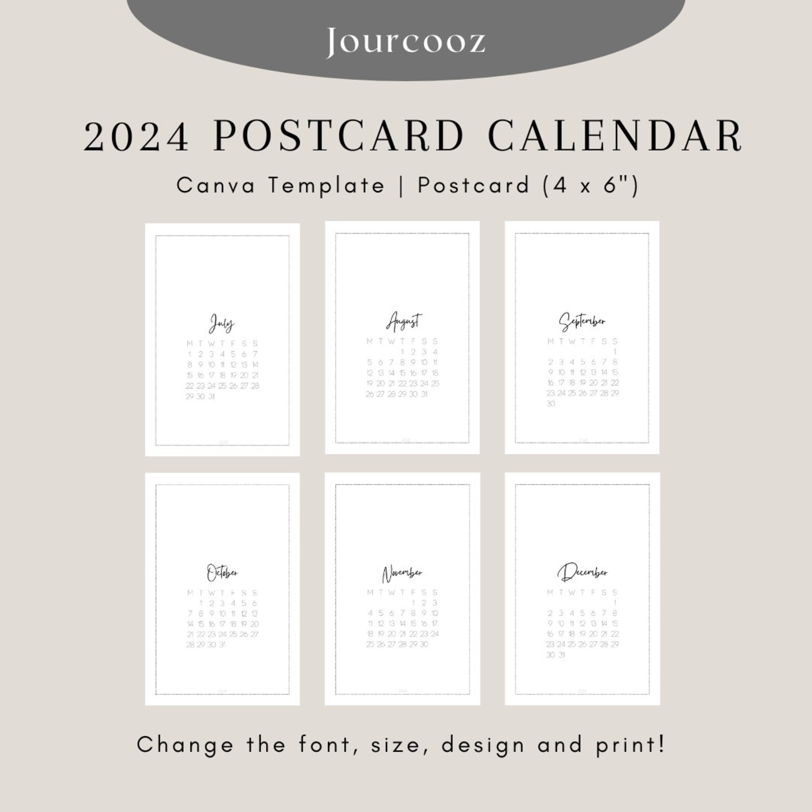 Editable Canva Template, 2024 Postcard Desk Calendar, 4 X 6 ...