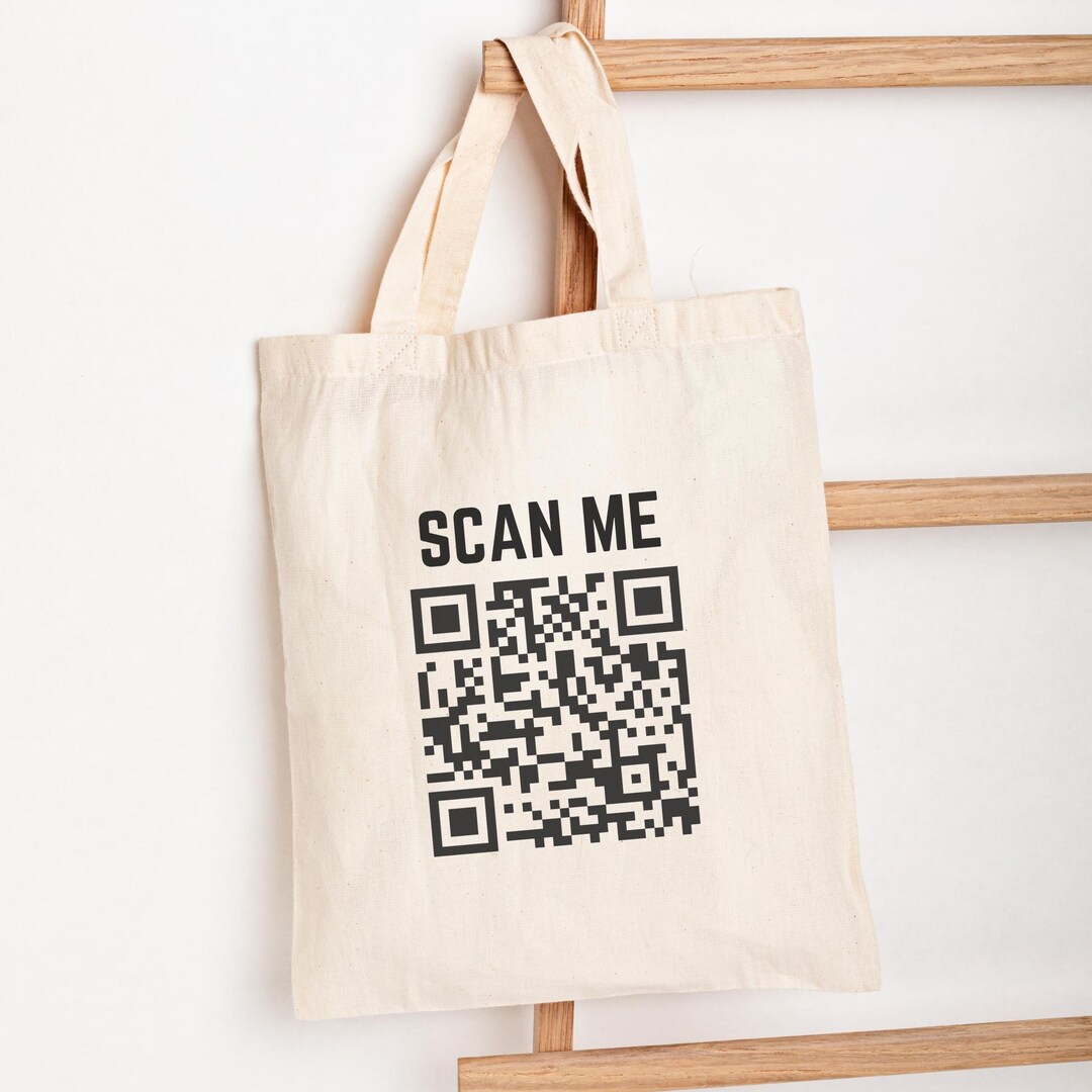 Custom Text QR Code Cotton Canvas Tote Bag, Customizable QR Code and ...