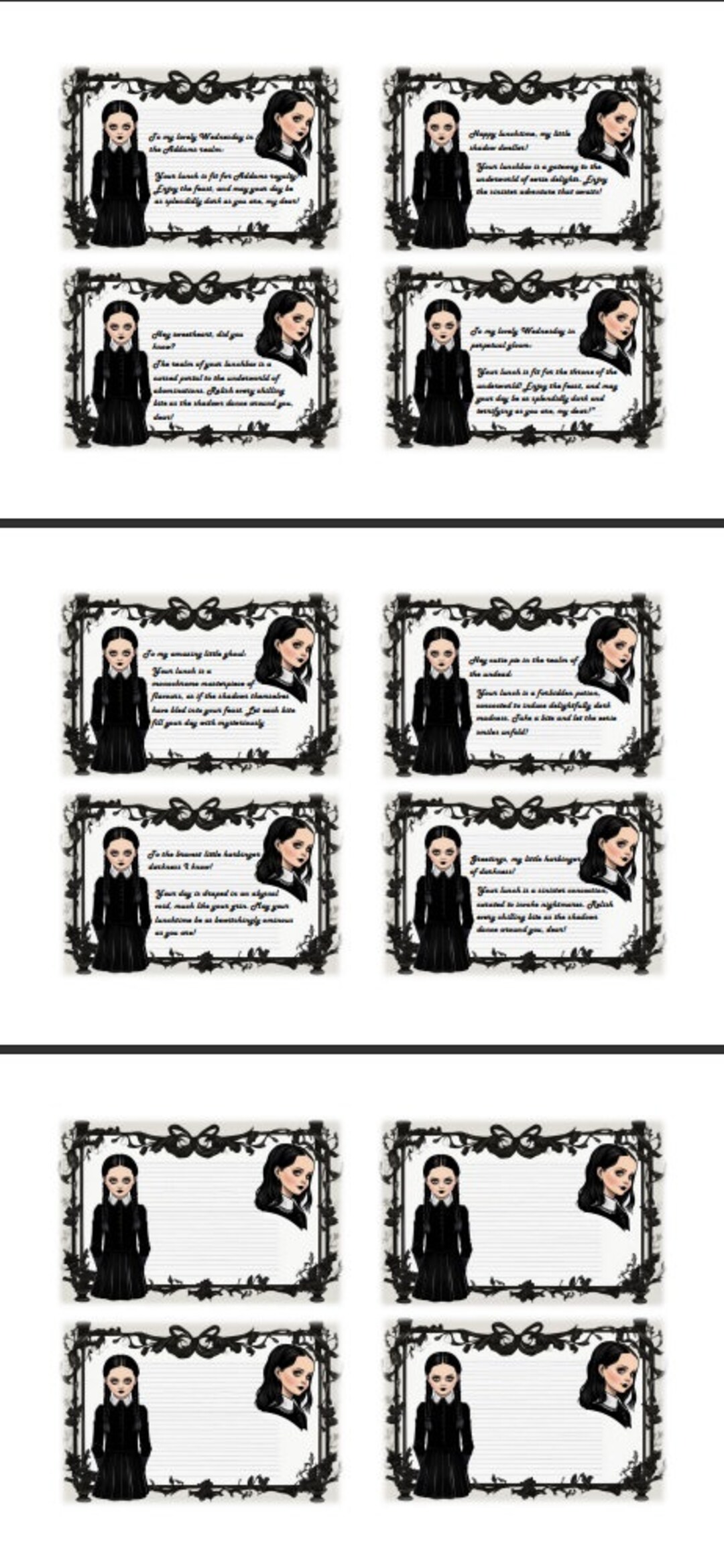 Wednesday Addams Themed Lunch Notes - Etsy