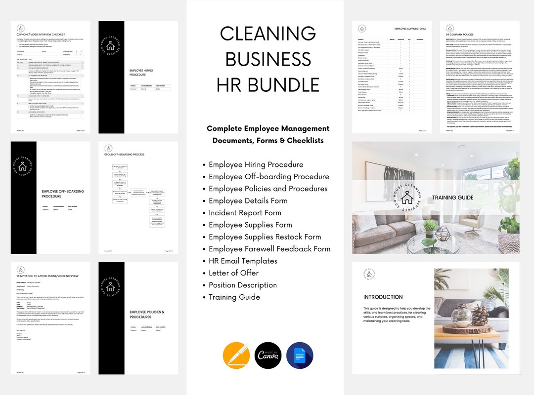 Cleaning Business Template Bundle | HR Employee Document Templates for ...