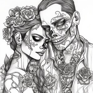 Gothic Bride and Groom Coloring Pages Gothic Makeup Beautiful Women ...