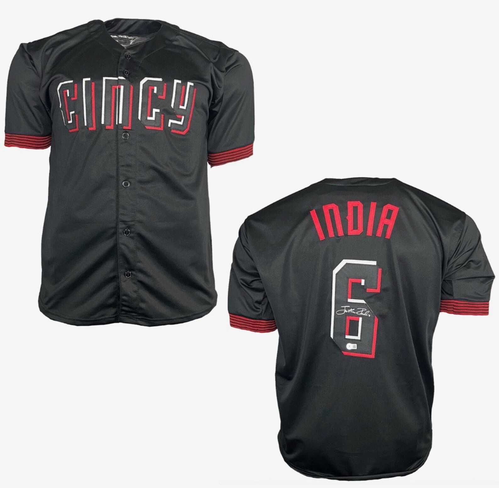 Jonathan India Autographed Cincy Black Custom Baseball Jersey Beckett ...