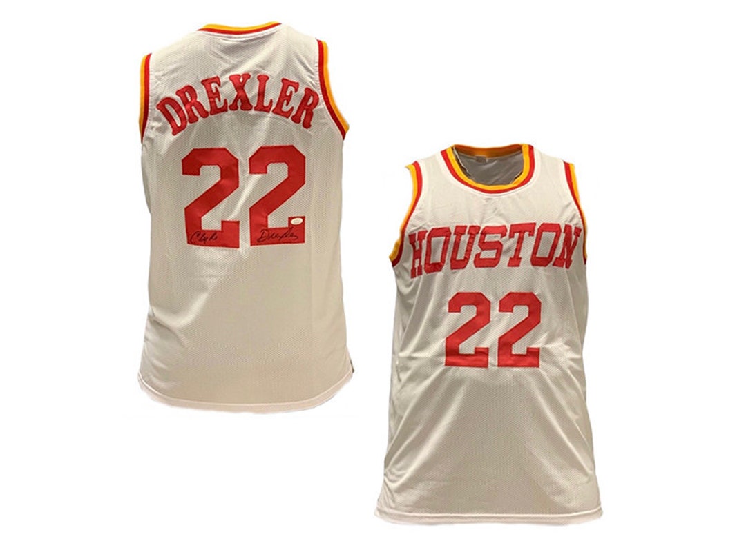 Clyde Drexler Autographed Houston Pro Style White Basketball Jersey ...