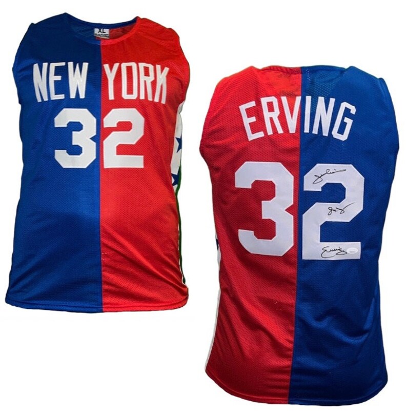 Julius Erving (dr.j) Signed Custom New York Red-blue Basketball Jersey ...