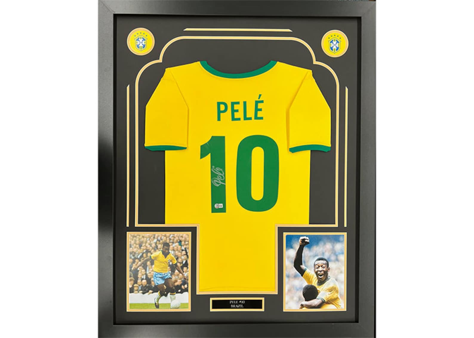 Pele Autographed Brazil National Team Framed Soccer Jersey 35x44 ...
