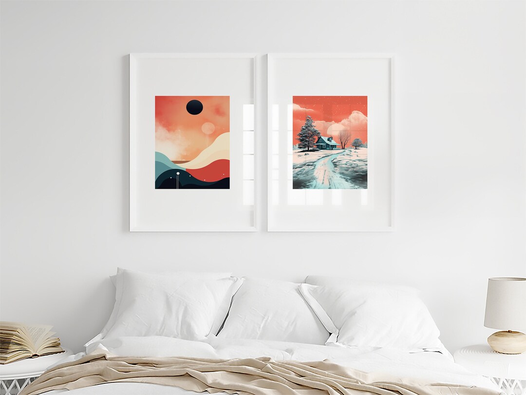 Riso Wall Art Prints, Risograph Art Print Set of 2, Minimalist Modern ...