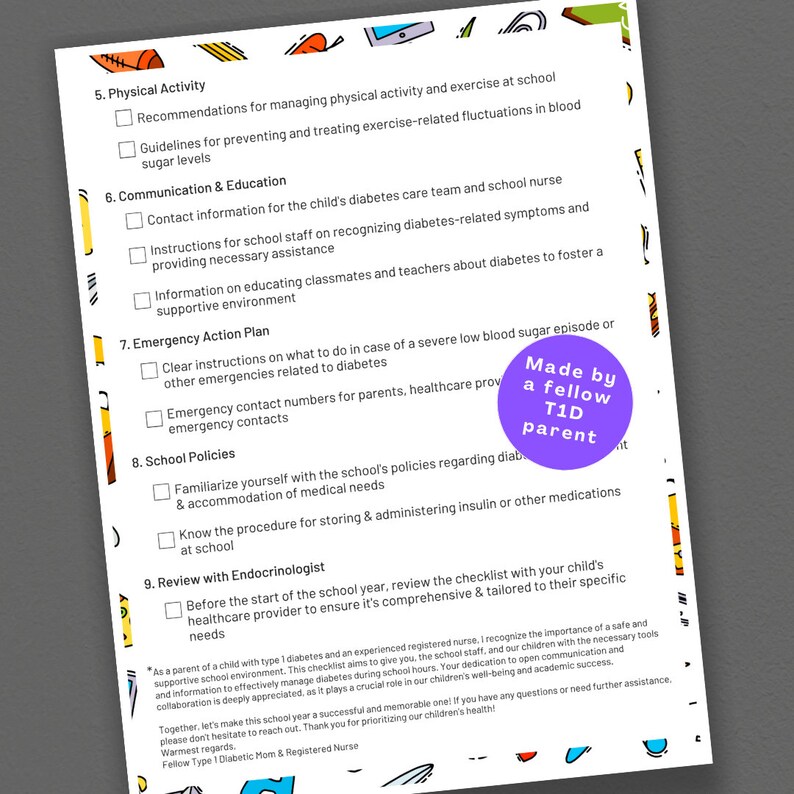 Type 1 Diabetes School Digital Download, Diabetes Education, School ...