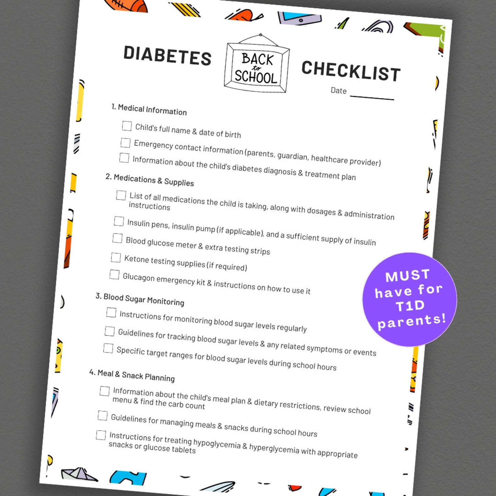 Type 1 Diabetes School Digital Download, Diabetes Education, School ...