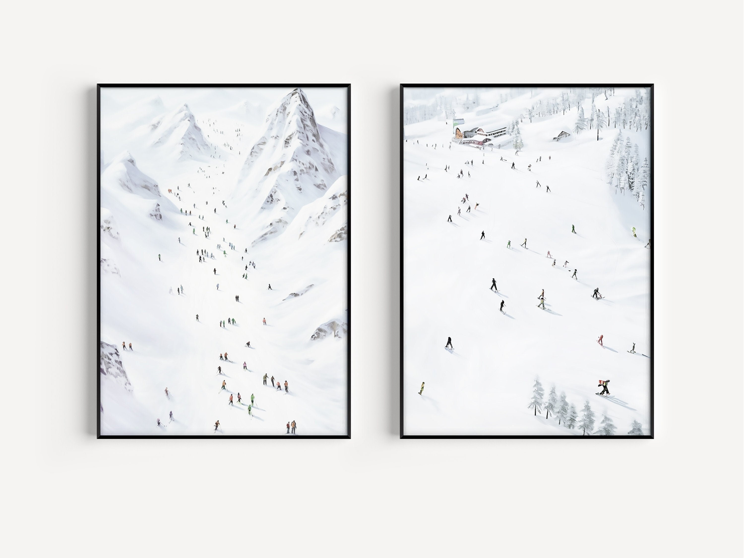 Mini Skiers Illustration Print Abstract Ski Slope Art Snowy - Etsy